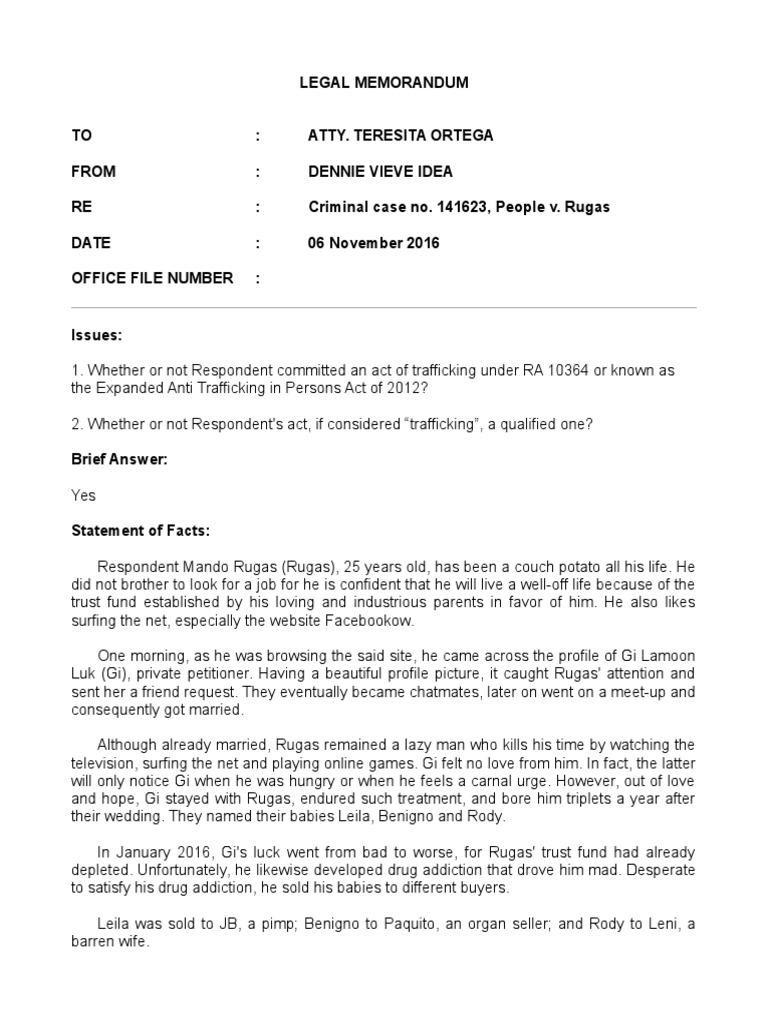 Internal Legal Memo Sample | PDF | Human Trafficking | Sexual Slavery