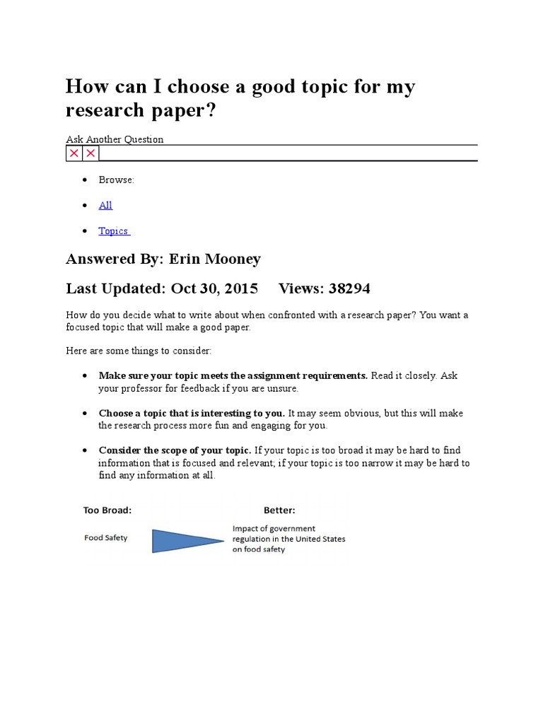 How Can I Choose A Good Topic For My Research Paper? | PDF ...
