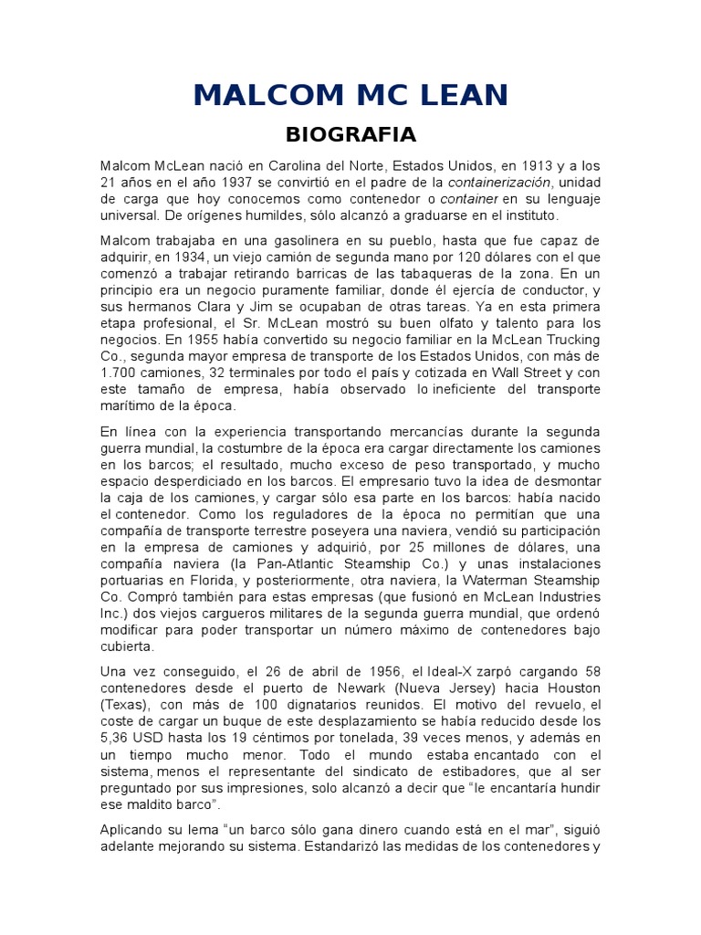 Biografia Malcom MC Lean | PDF | Barcos | Barco de carga