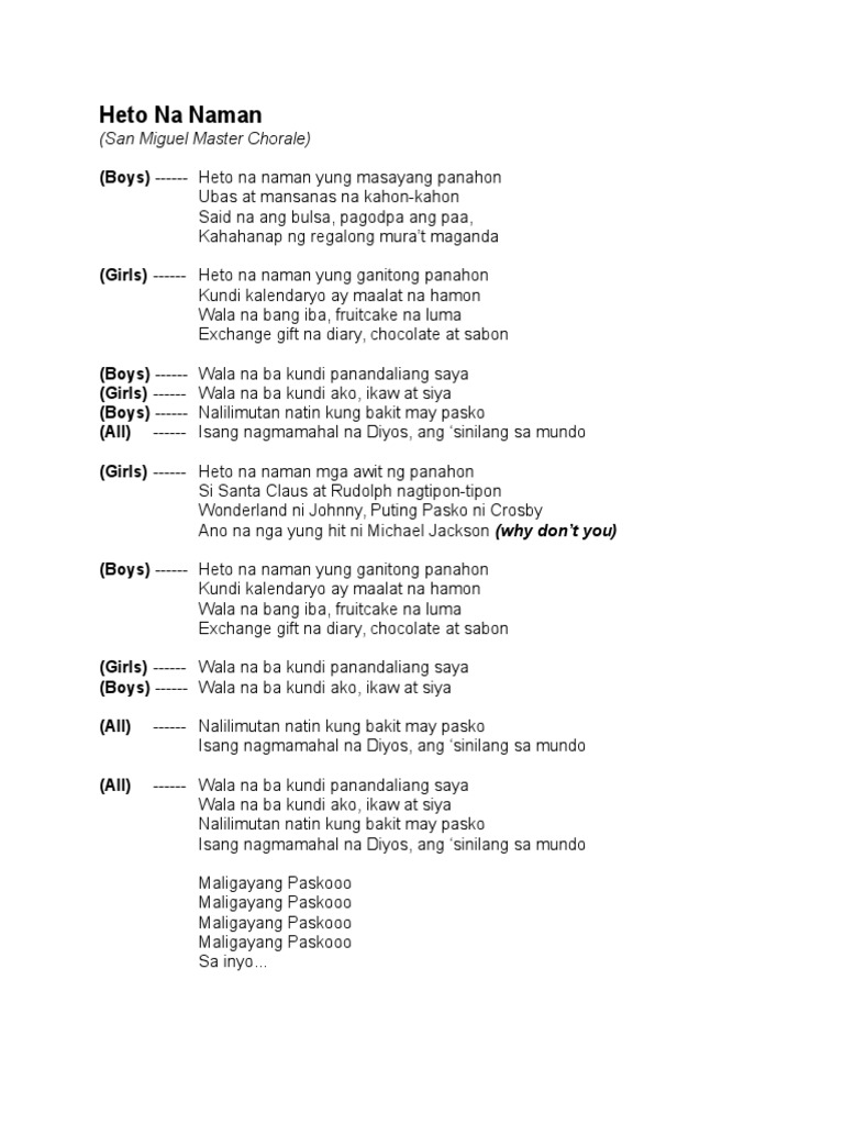 Christmas Songs - Heto Na Naman & Tuloy Na Tuloy | PDF