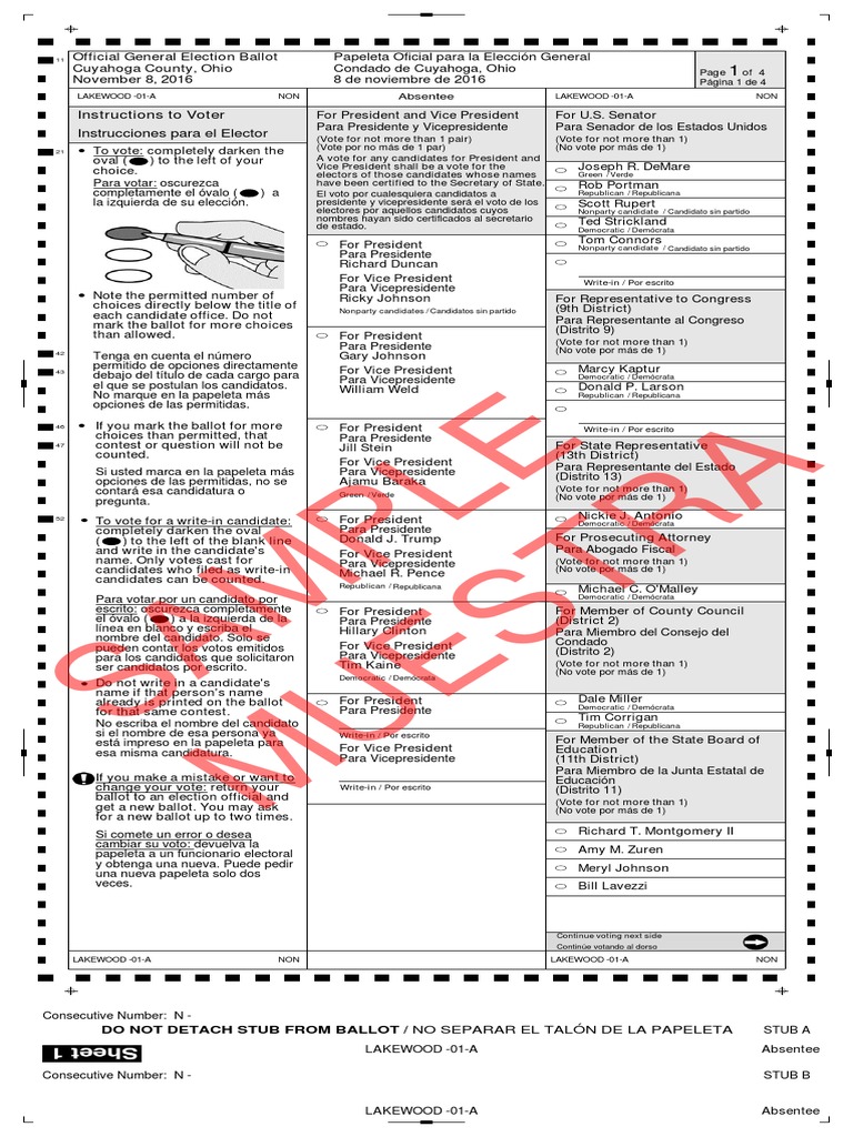 Lakewood, Ohio Sample Ballot | PDF | Votación | Política de los Estados ...