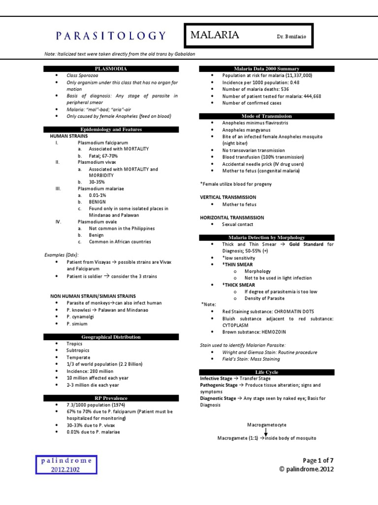 Parasitology Lecture 9 - Malaria | PDF | Malaria | Plasmodium