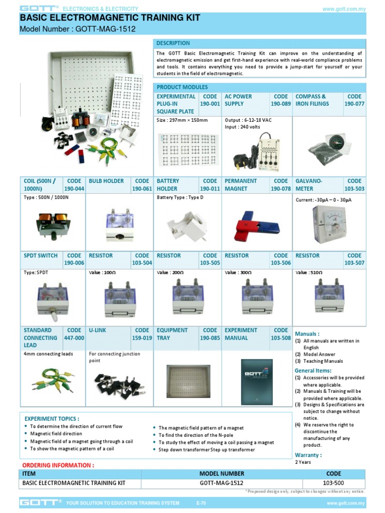 (E70) Basic Electromagnetic Training Kit | PDF