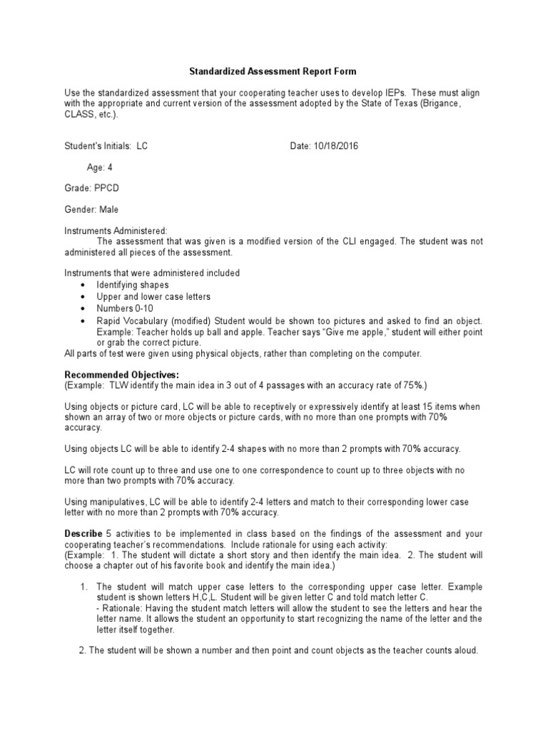 Standardized Assessment Report Form | PDF | Educational Assessment ...