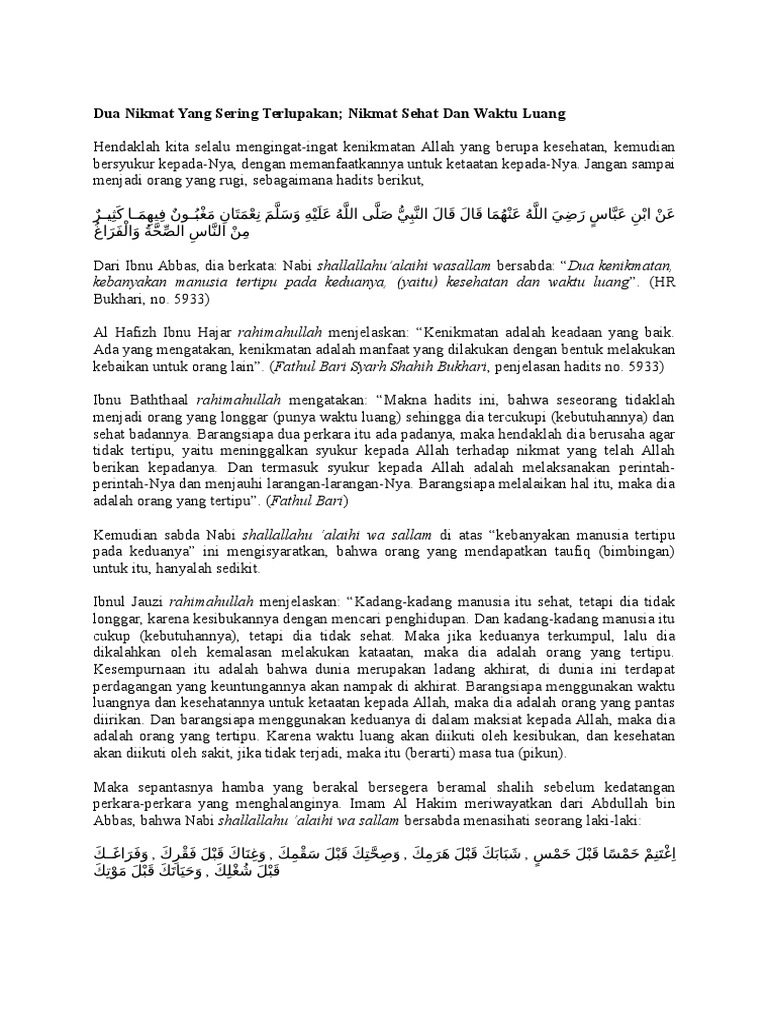 Dua Nikmat Yang Sering Terlupakan | PDF | Agama & Spiritualitas
