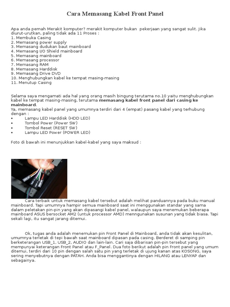 Panduan Pemasangan Kabel Front Panel | PDF