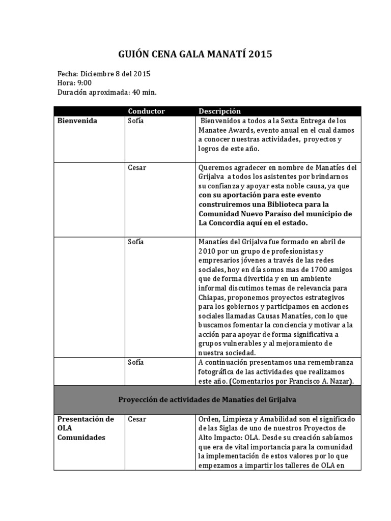 Ejemplo De Guión De Presentador De Eventos