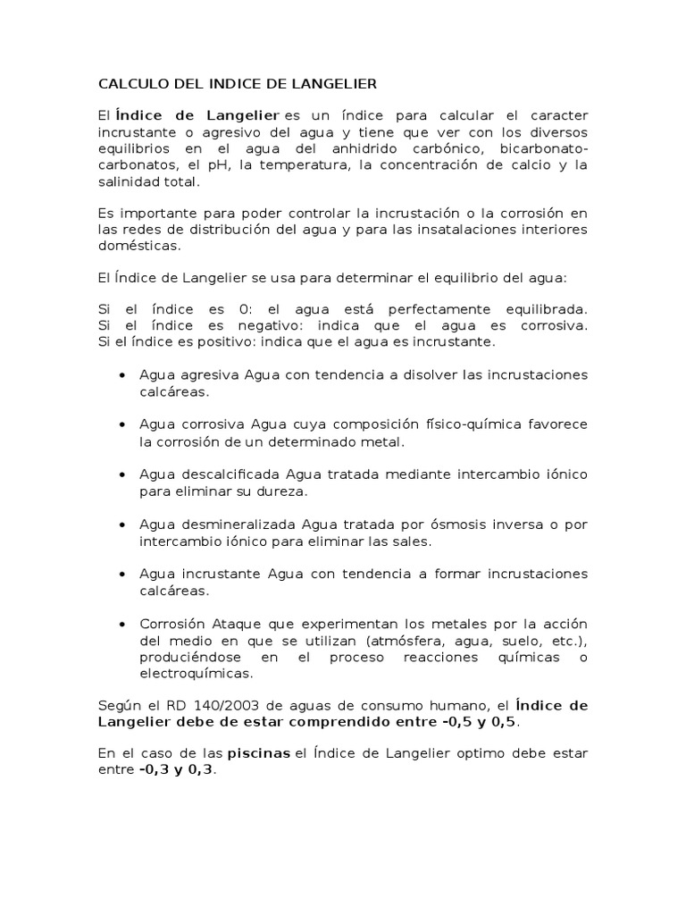 Calculo Del Indice de Langelier | PDF