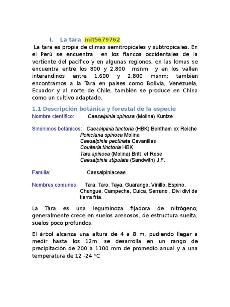 Planta Tara | PDF | Semilla | Los bosques