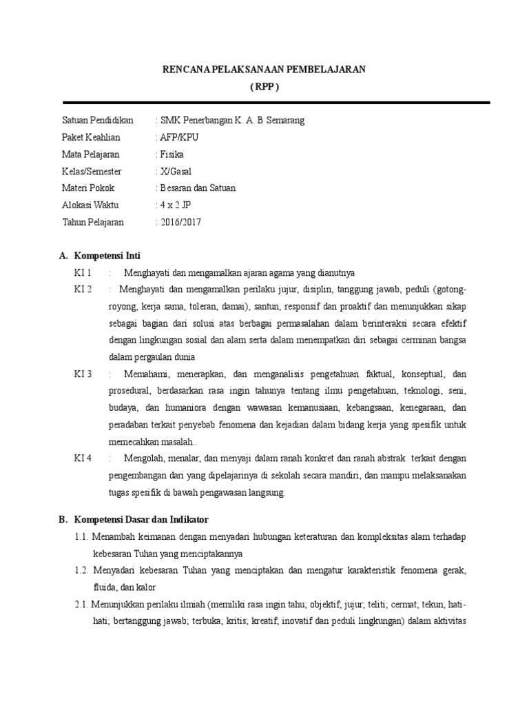 RPP Besaran Dan Satuan | PDF | Karier & Perkembangan