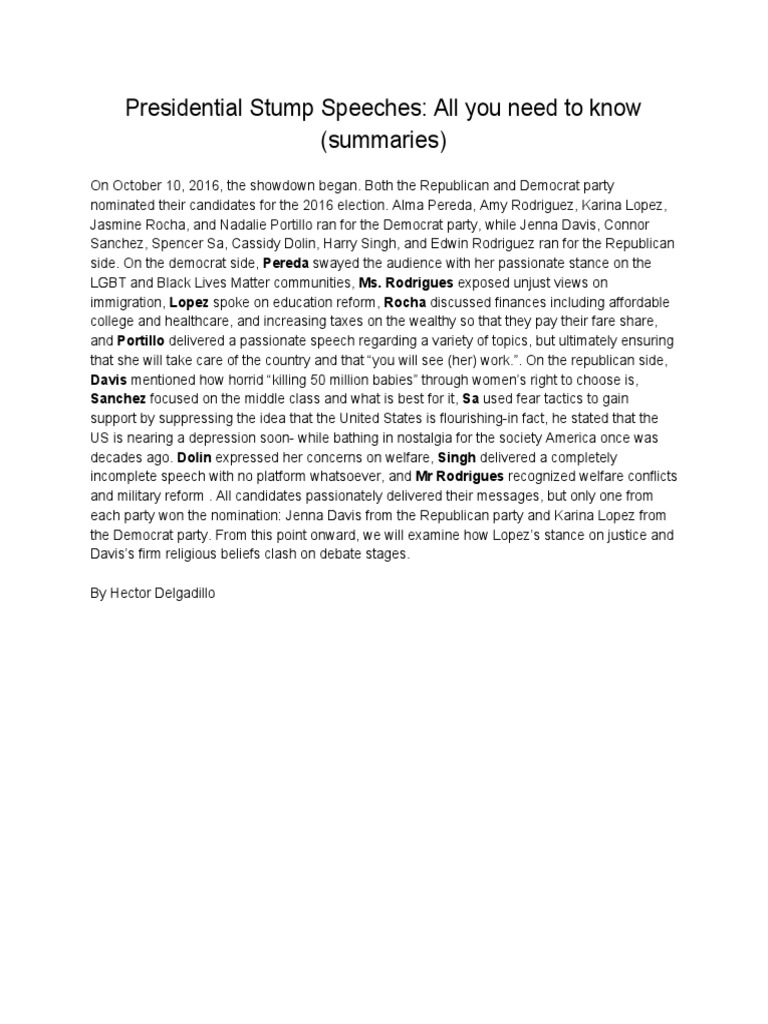 Presidential Stump Speeches: All You Need To Know (Summaries) | PDF