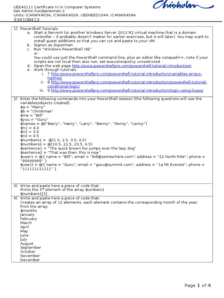 Lab02 PowerShell - Basics | PDF | Array Data Type | Integer (Computer ...