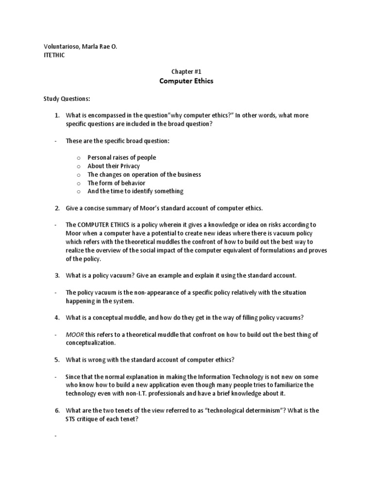 Computer Ethics Study Guide | PDF | Epistemology | Psychological Concepts