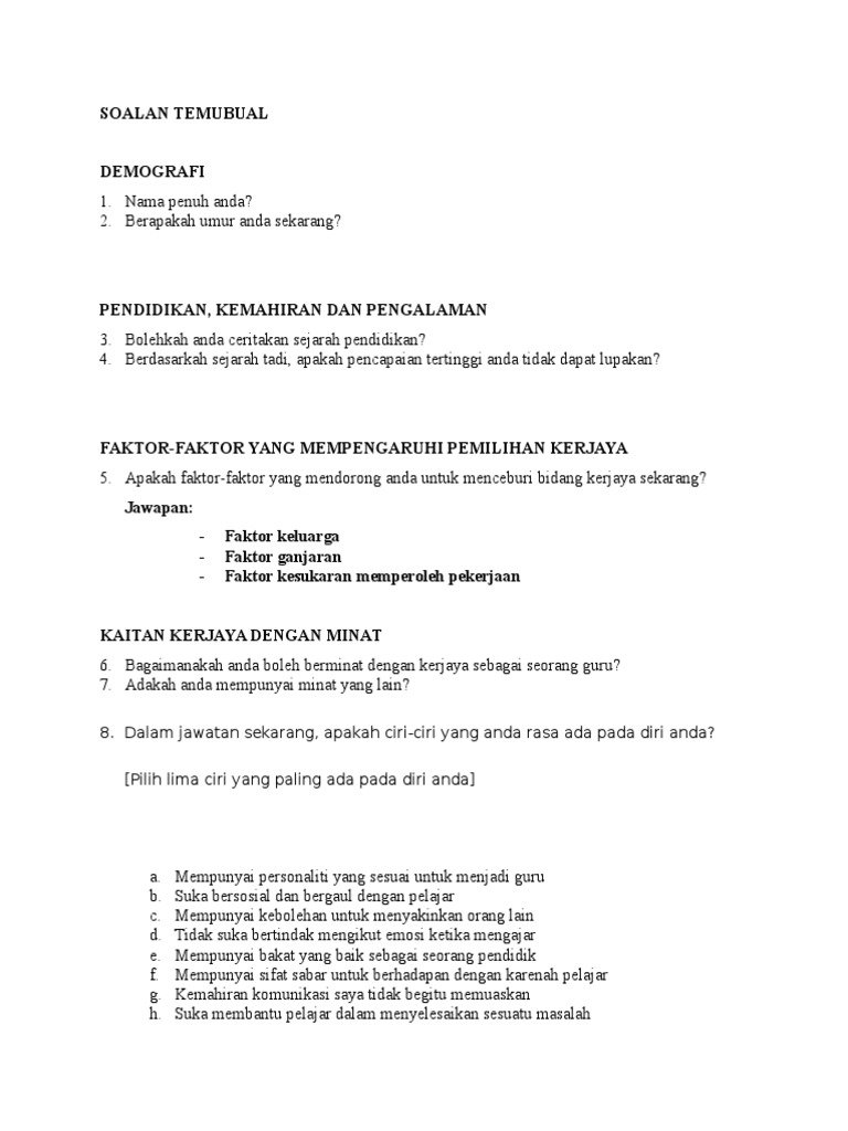 Contoh Soalan Temubual | PDF