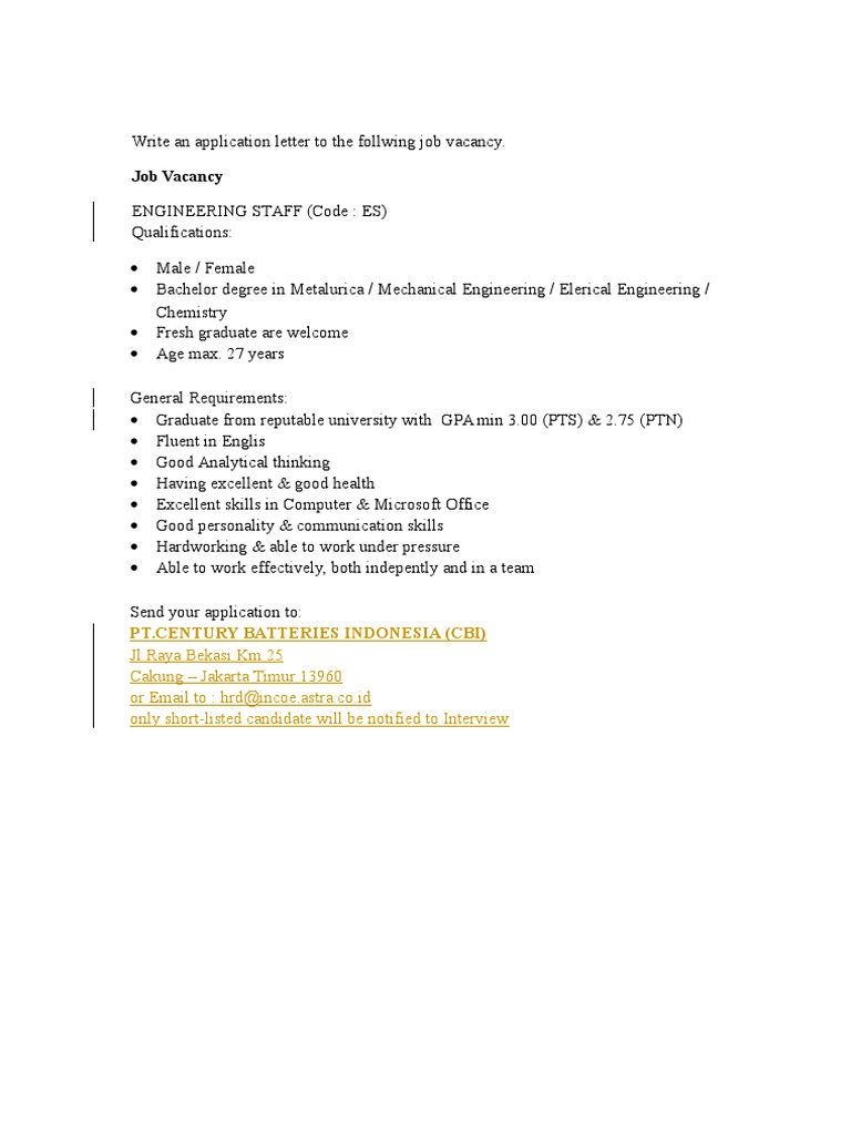 Job Vacancy: PT - Century Batteries Indonesia (Cbi) | PDF | Computers ...