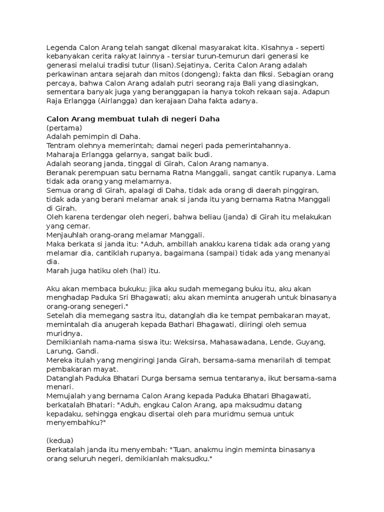 Legenda Calon Arang Telah Sangat Dikenal Masyarakat Kita | PDF