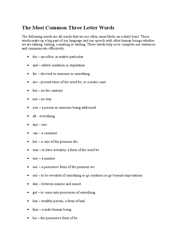 The Most Common Three Letter Words | PDF | Linguistics | Nature