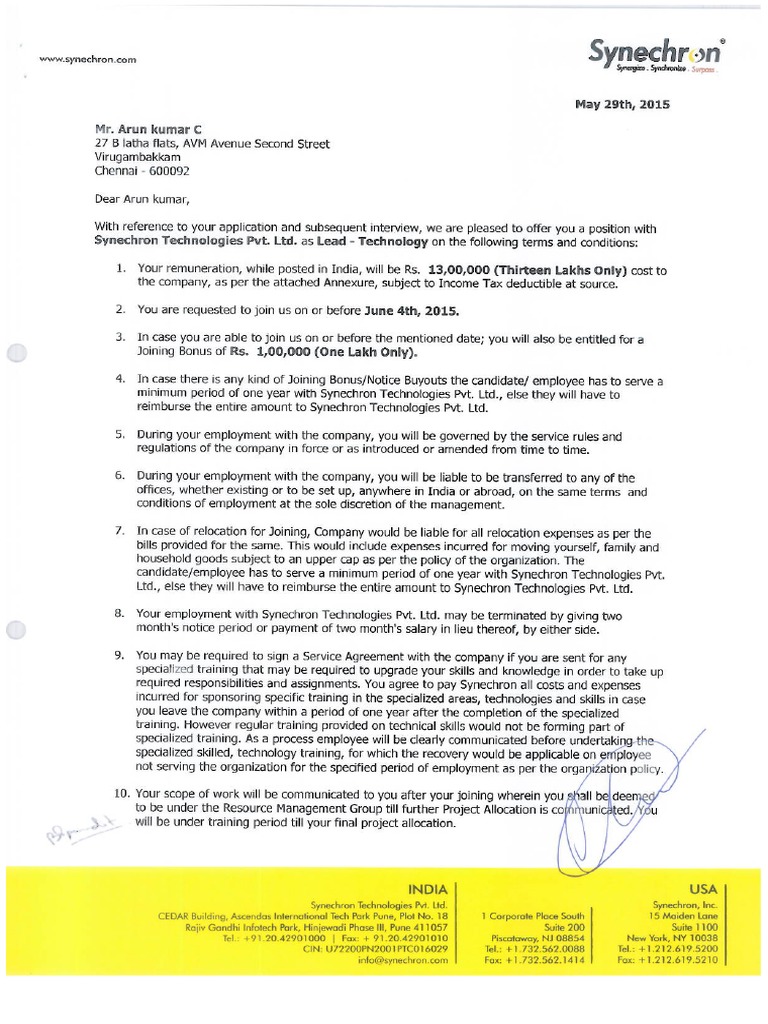 Synechron - Offer letter - Arun Kumar Chandramouli.pdf