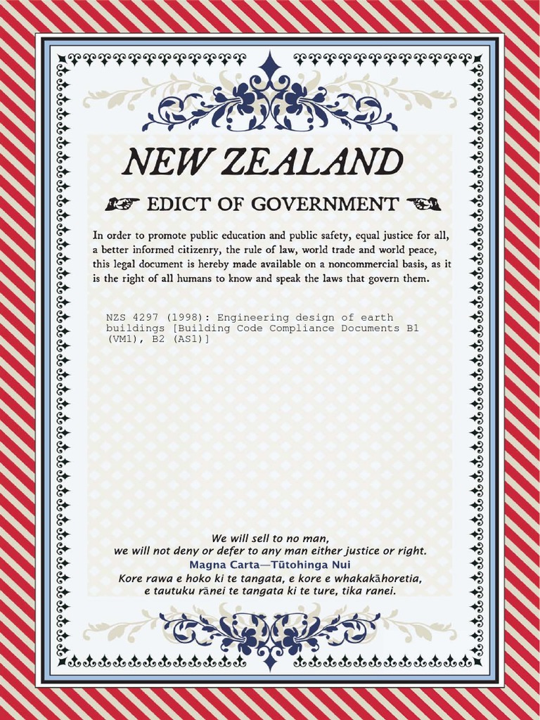 NZS 4297 (1998) : Engineering Design of Earth Buildings (Building Code Compliance Documents B1 ...