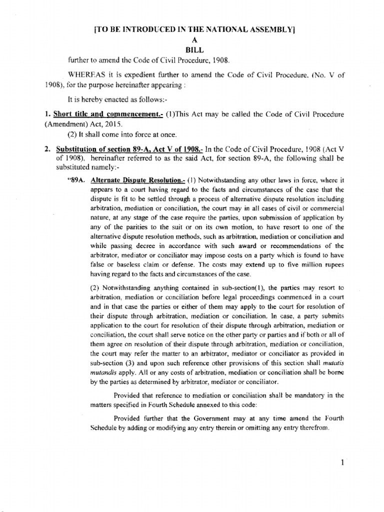 Code of Civil Procedures - Section 89A | PDF