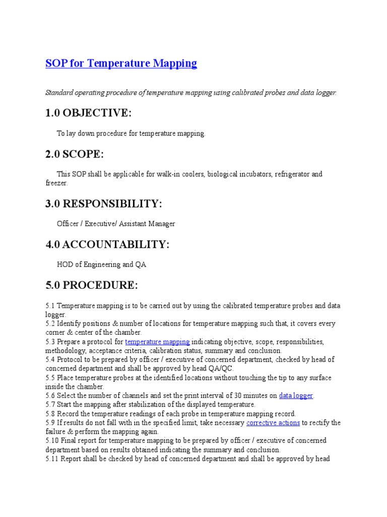 SOP For Temperature Mapping | PDF | Technology & Engineering