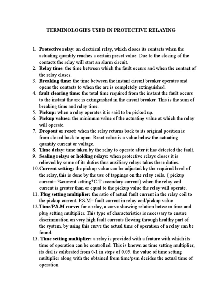 Terminologies Used in Protective Relaying | PDF | Relay | Electric Power