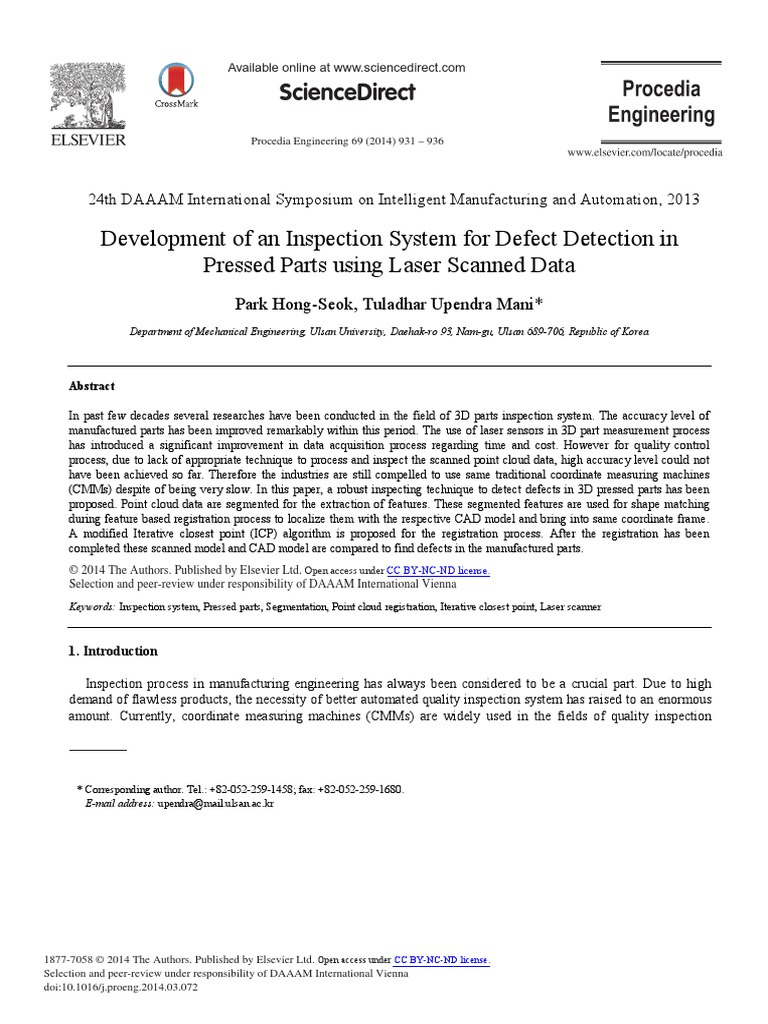 Development of An Inspection System For Defect Detection in Pressed ...