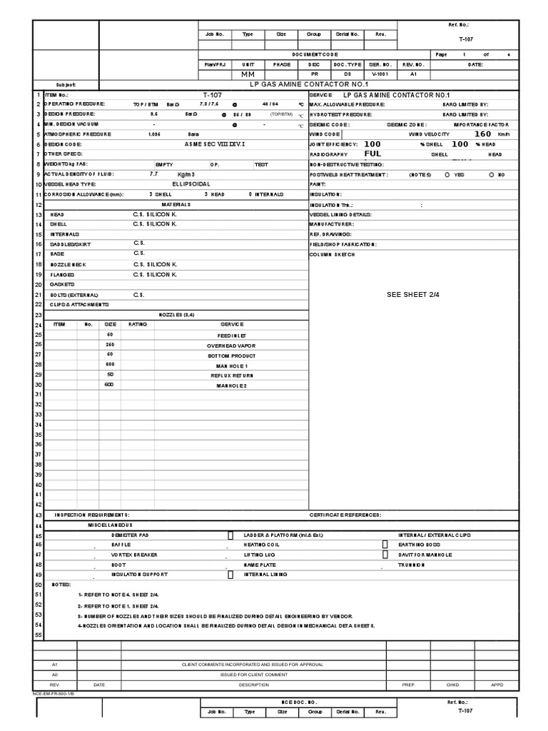 Engineering design document for an amine contactor vessel including ...