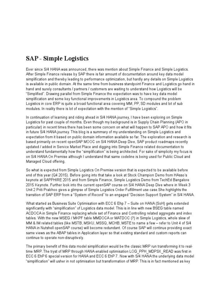 Sap Simple Logistics Pdf Enterprise Resource Planning Sap Se