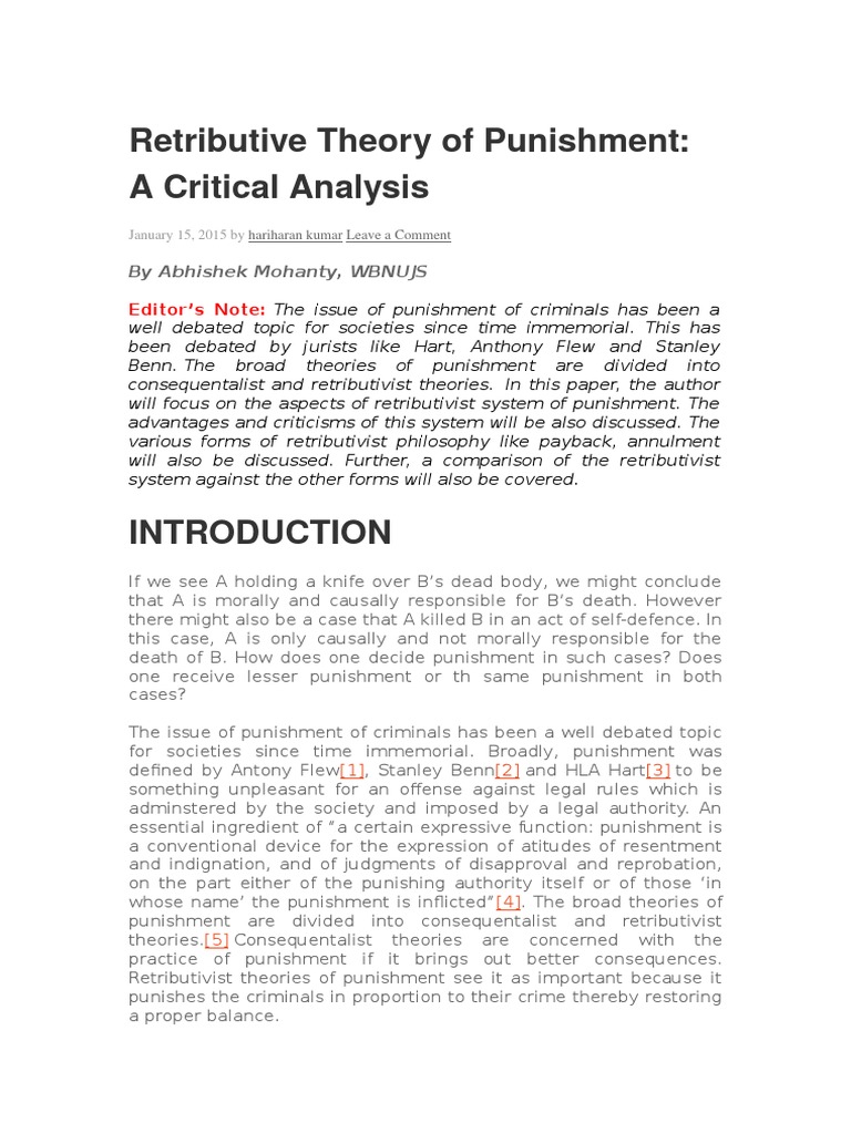 Critical Analysis of Retributive Punishment | PDF | Punishments ...