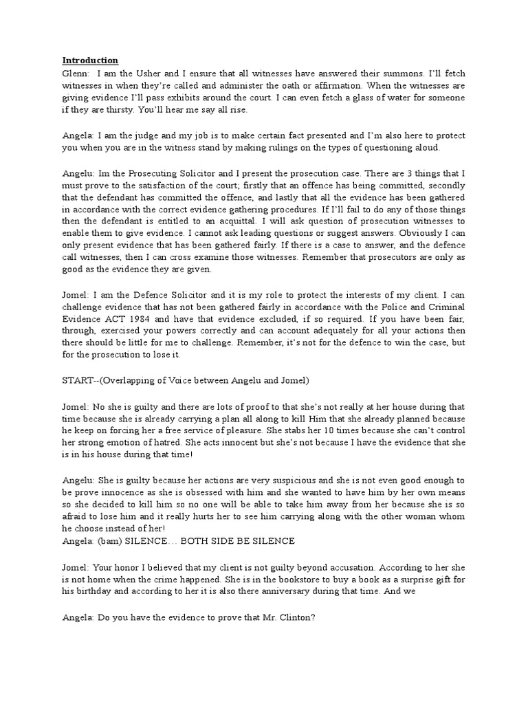 Courtroom Roleplay | PDF | Evidence | Witness