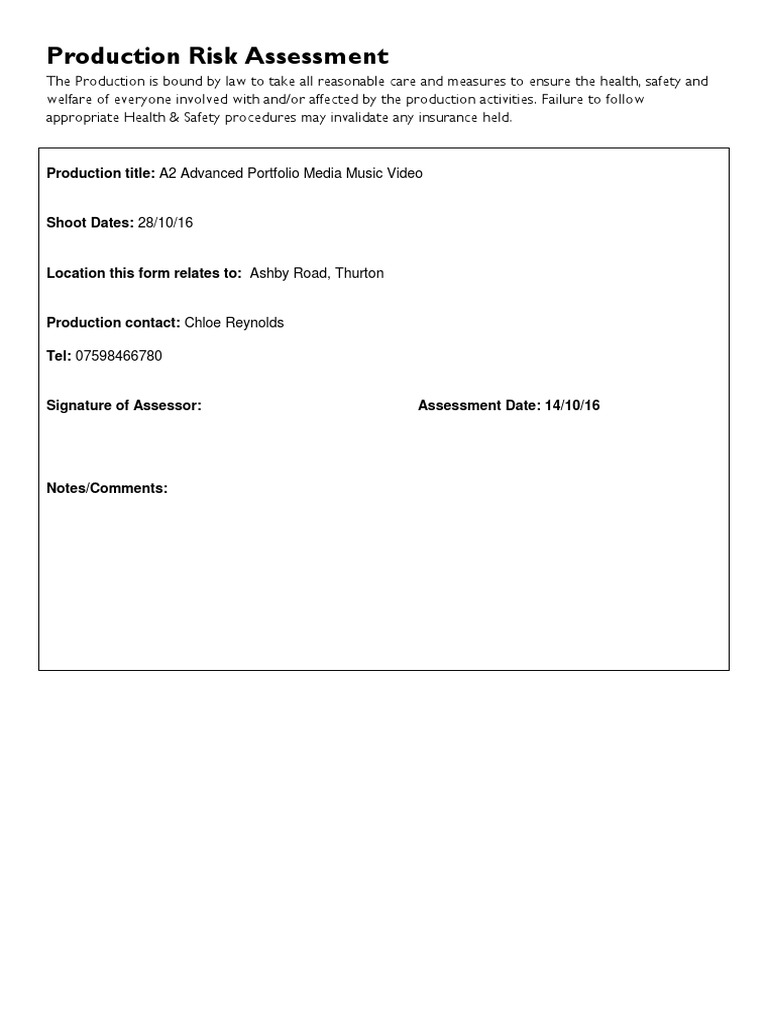 Production Risk Assessment | PDF | Risk | Wellness