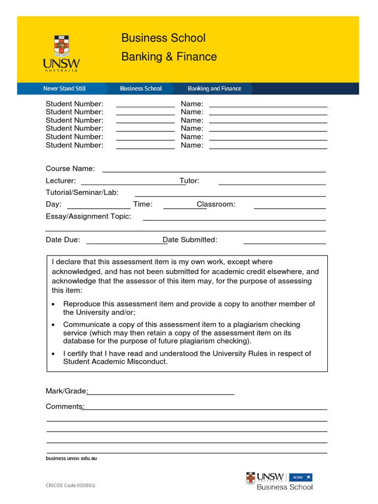 Banking Finance Group Cover Sheet | PDF