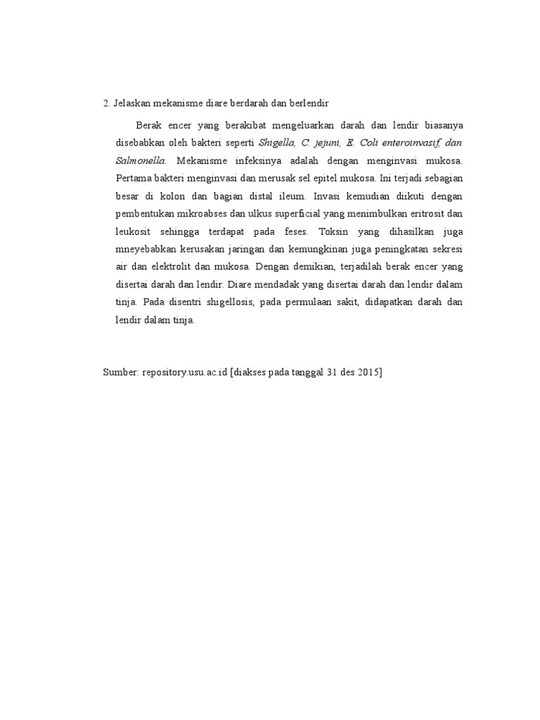 Mekanisme Diare Berdarah Dan Berlendir | PDF