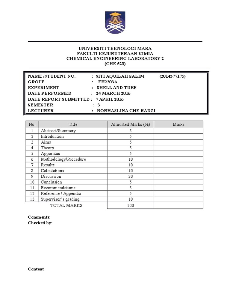 Lab Report Shell N Tube | PDF | Heat Exchanger | Heat