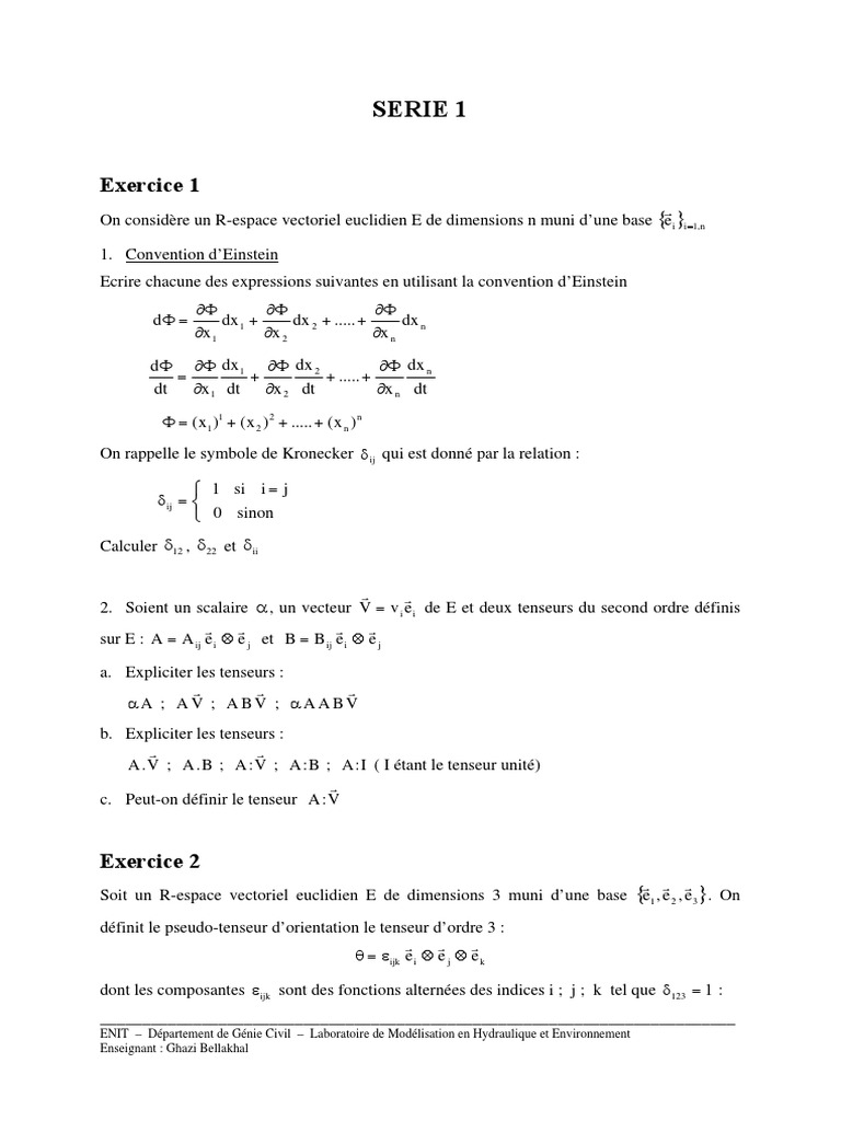 Serie 1 - Calcul Tensoriel | PDF | Tenseur | Espace euclidien