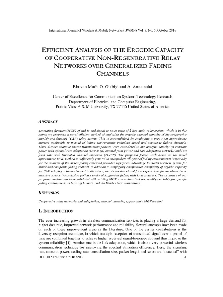 Efficient Analysis Of The Ergodic Capacity Of Cooperative Non Regenerative Relay Networks Over