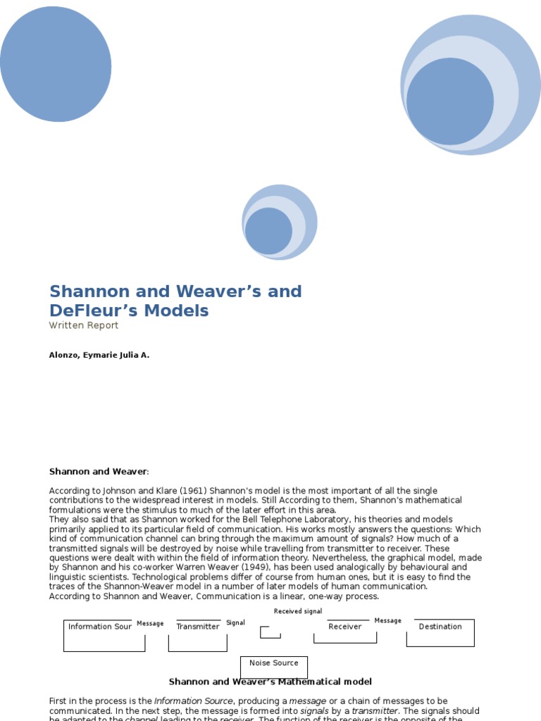 Shannon and Weaver and DeFleur's Communication Model - Communication ...