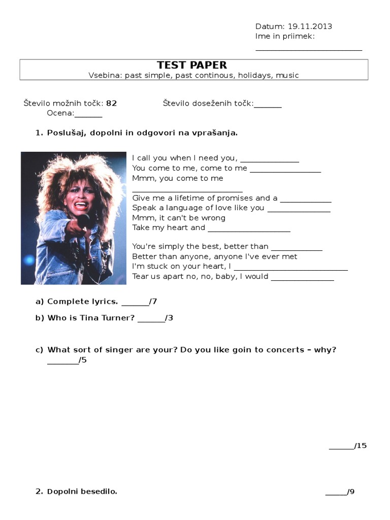 Ang Tes Past Simple Past Continous Holidays Music 01 | PDF