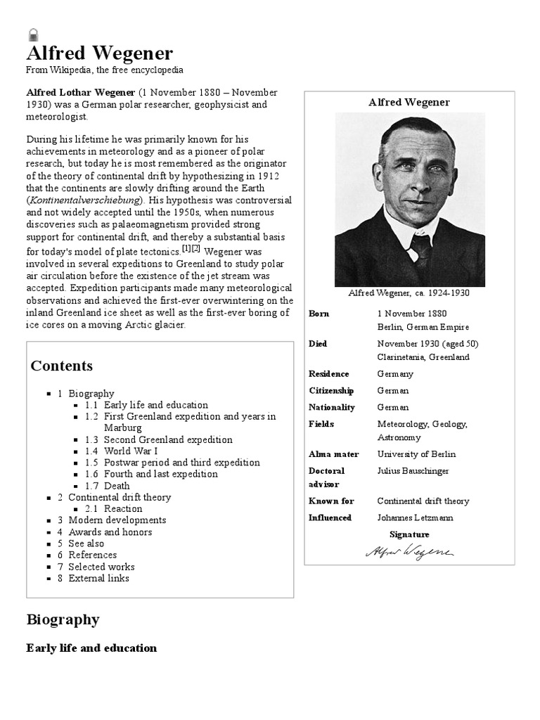Alfred Wegener - Wikipedia.pdf | Earth Sciences | Nature