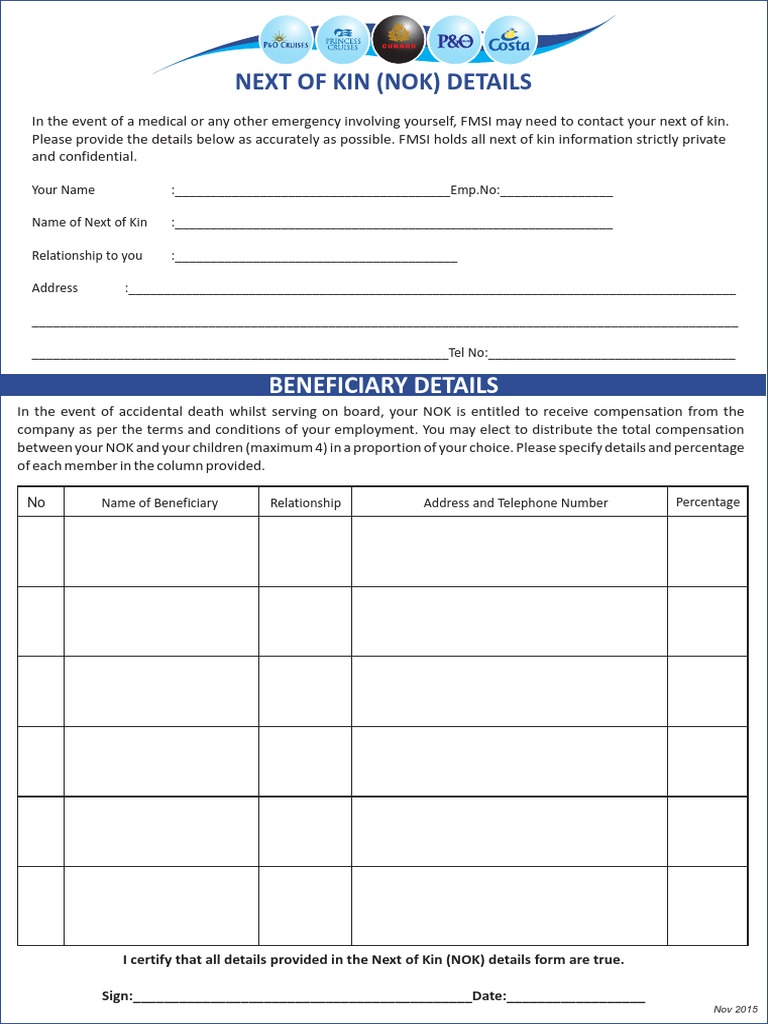 NOK Form Nov 2015 | PDF