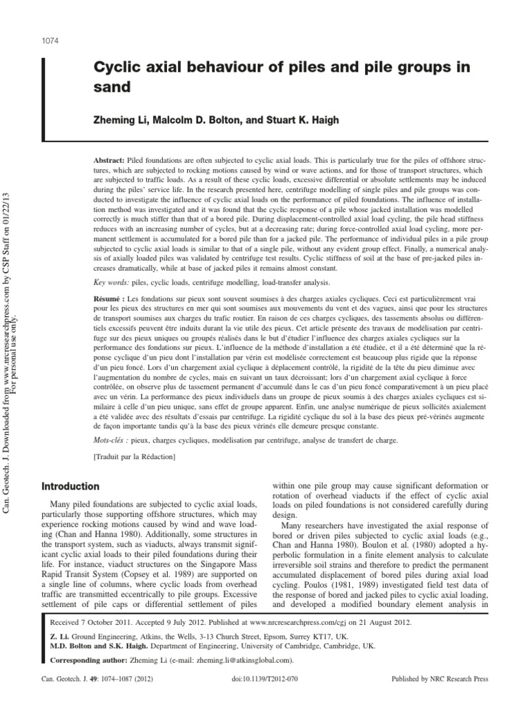 Cyclic Axial Behavior of Piles and Pile Groups in Sand | PDF | Deep Foundation | Geotechnical ...