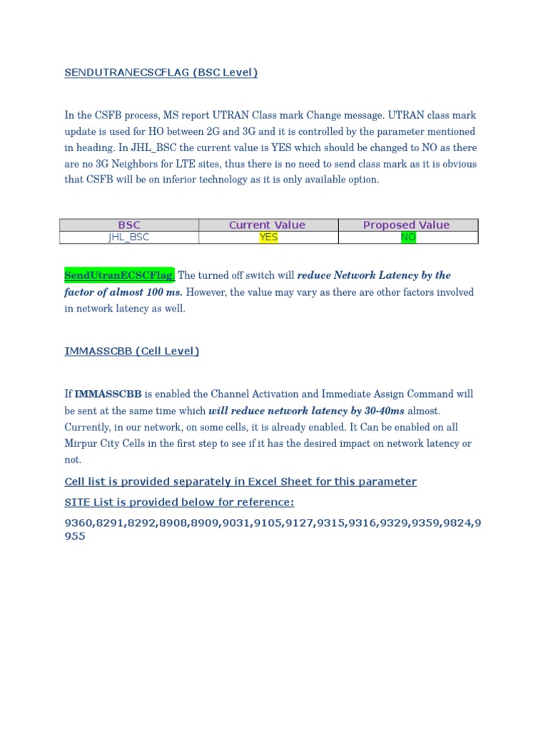 CSFB Parameters | PDF | Science & Mathematics | Technology & Engineering