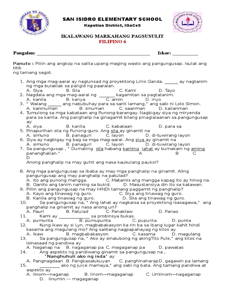 2nd Periodical Test - Filipino 6_SAMPLE