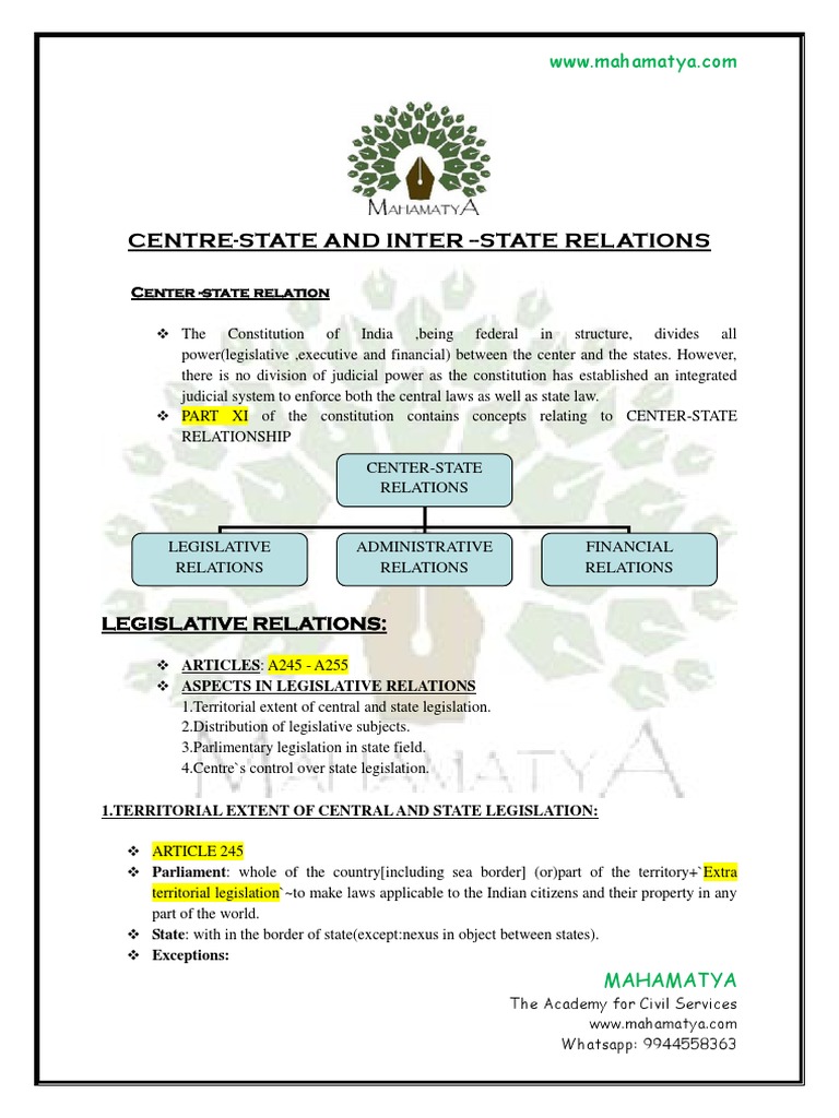 Centre State Relation | PDF | Taxes | Treaty