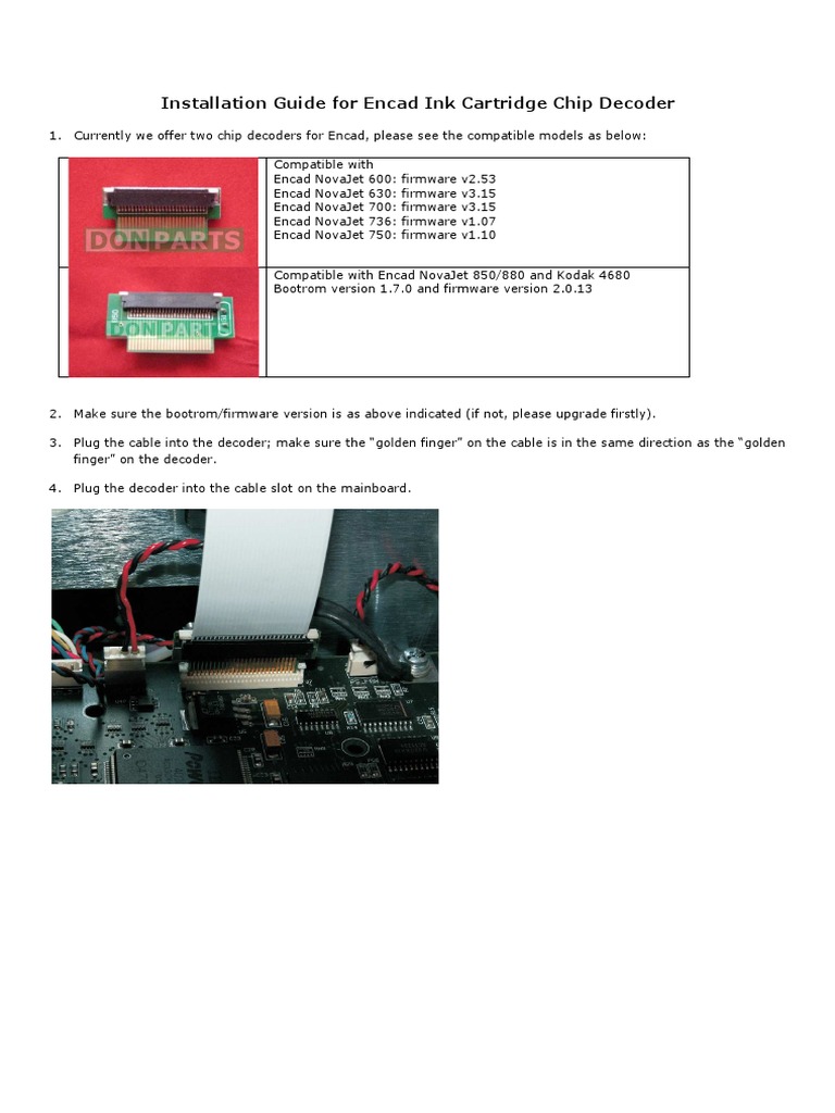 Encad Ink Cartridge Chip Decoder Installation | PDF