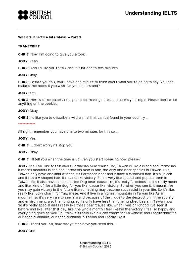 British Council Understanding IELTS WK 2 Practice Interviews Part 2 PDF | PDF | Giant Panda | Taiwan