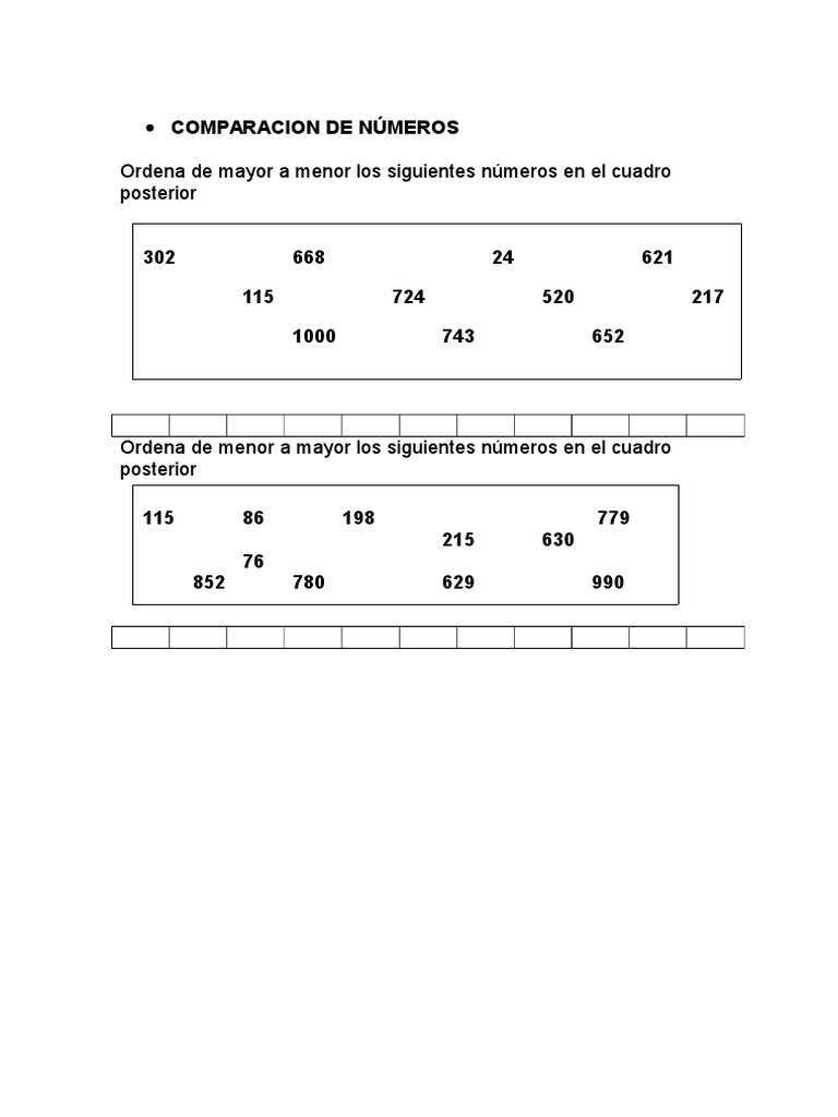 Comparacion de Números | PDF