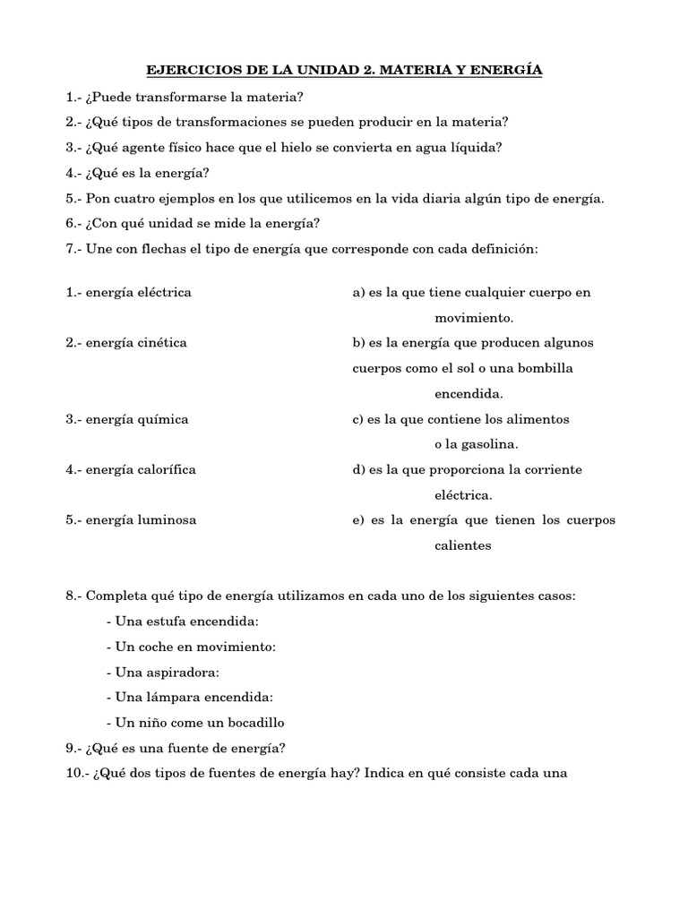 Ejercicios Materia y Energia | PDF