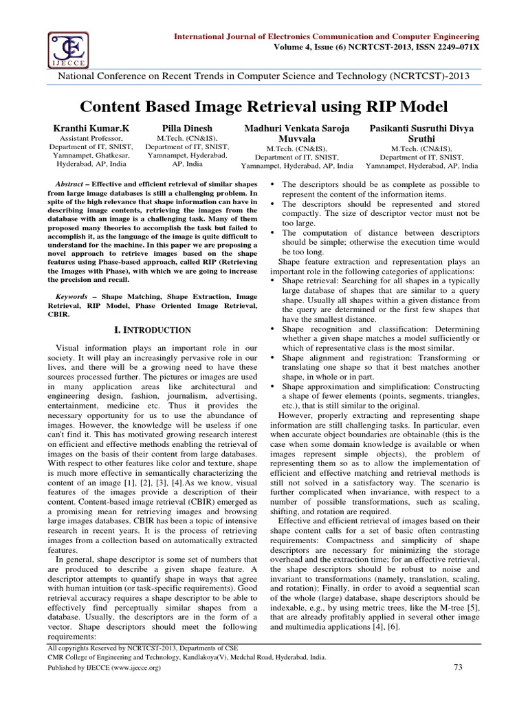 Content Based Image Retrieval Using RIP Model | PDF | Information ...